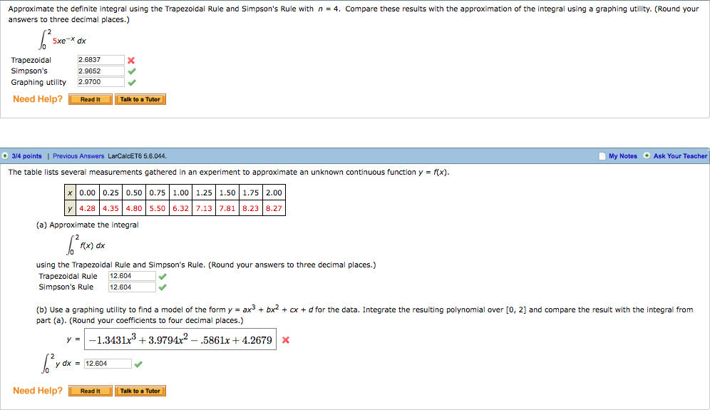 Solved Use the Trapezoidal Rule and Simpson's Rule to | Chegg.com