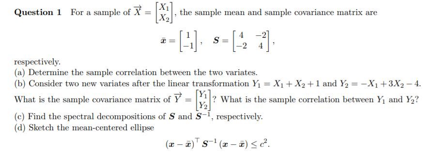 Question 1 For a sample of X - , the sample mean and | Chegg.com
