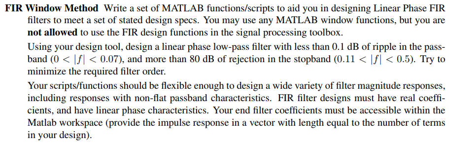 Solved FIR Window Method Write a set of MATLAB | Chegg.com