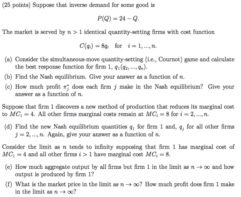 Solved (25 points) Suppose that inverse demand for some good | Chegg.com