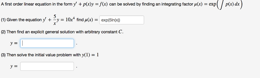 Solved A first order linear equation in the form y' + p(x)y | Chegg.com