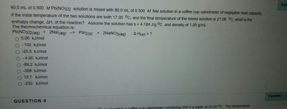 Solved 6 pe 40.0 mL of 0.500 M Pb(NO3)2 solution is mixed | Chegg.com