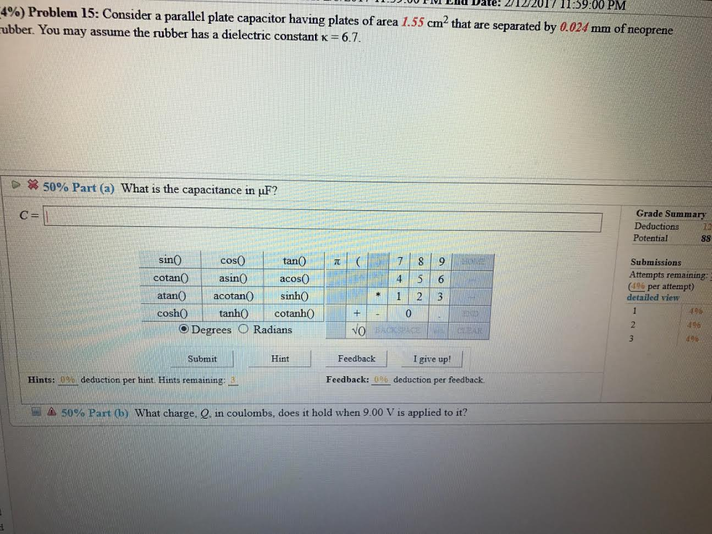 Solved Consider a parallel plate capacitor having plates of | Chegg.com