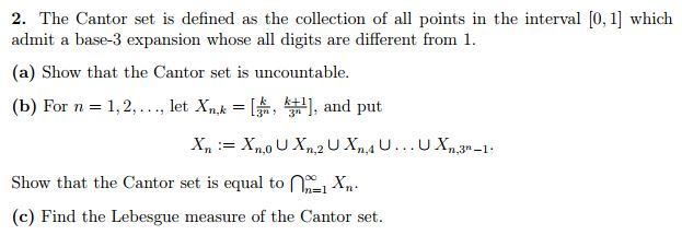 Solved The Cantor set is defined as the collection of all | Chegg.com