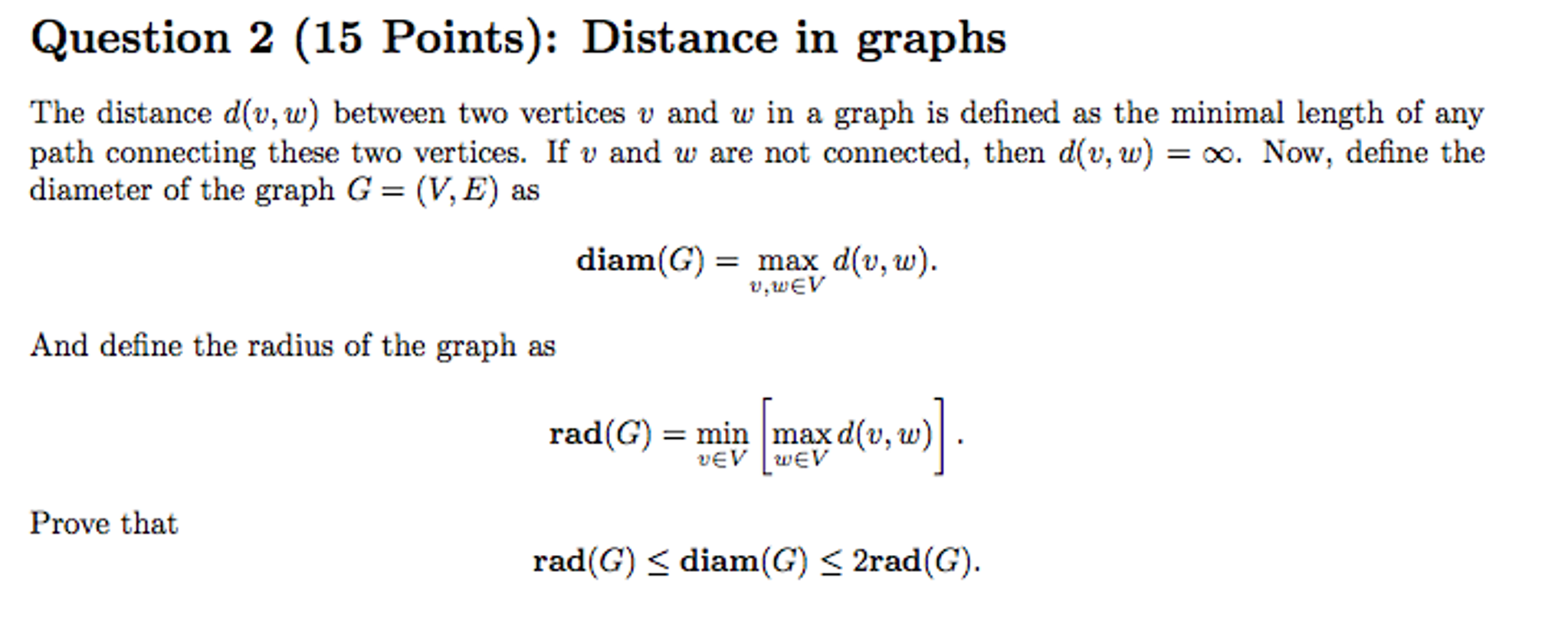 The distance d(v, w) between two vertices v and w in | Chegg.com