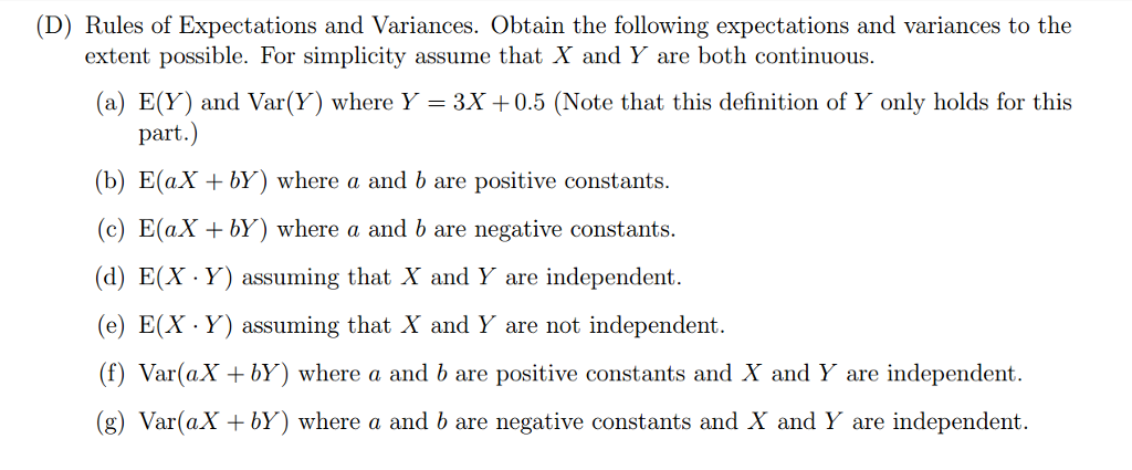 Solved Rules of Expectations and Variances. Obtain the | Chegg.com Solved Rules of Expectations and Variances. Obtain the | Chegg.com