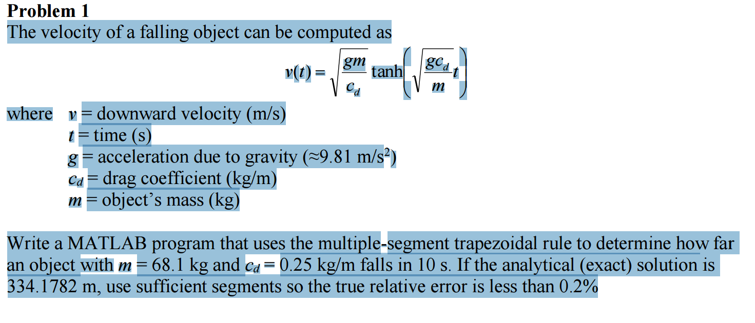 The Velocity Of A Falling Object Can Be Computed As