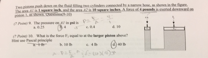 Solved Two pistons push down on the fluid filling two | Chegg.com