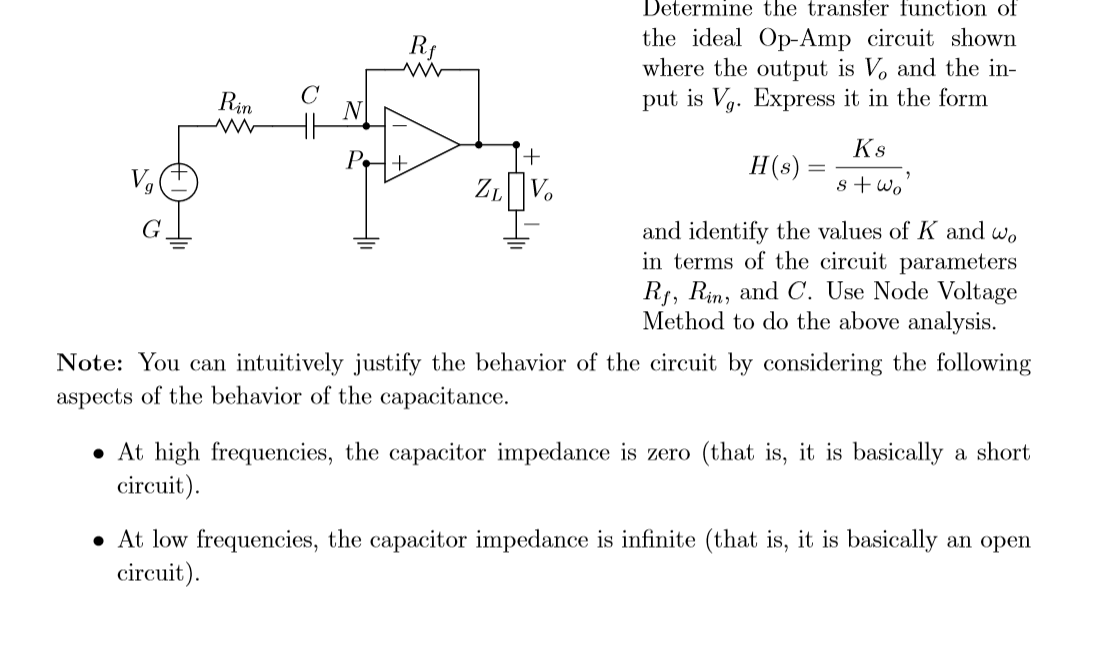 Solved Determine the transfer function of the ideal Op-Amp | Chegg.com