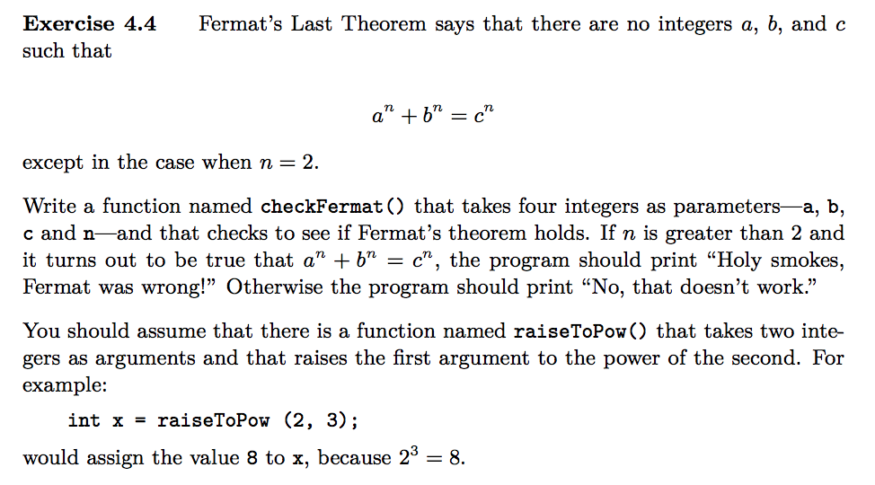Solved Exercise 4.4 such that Fermat's Last Theorem says | Chegg.com