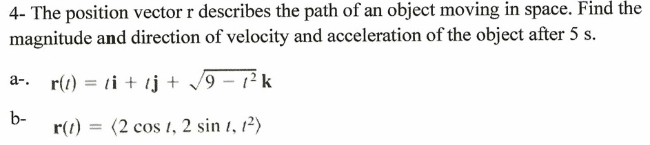 Solved The Position Vector R Describes The Path Of An Object