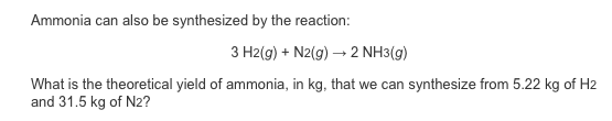 Solved Ammonia can also be synthesized by the reaction: 3 | Chegg.com