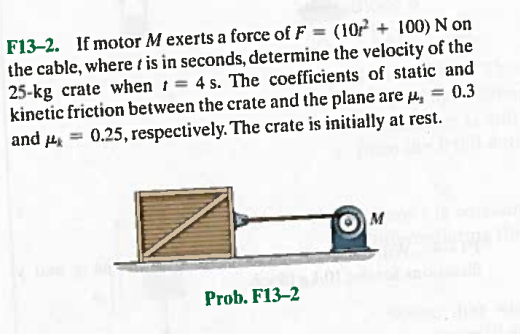 Solved If motor M exerts a force of F = (10r^2 + 100) N on | Chegg.com