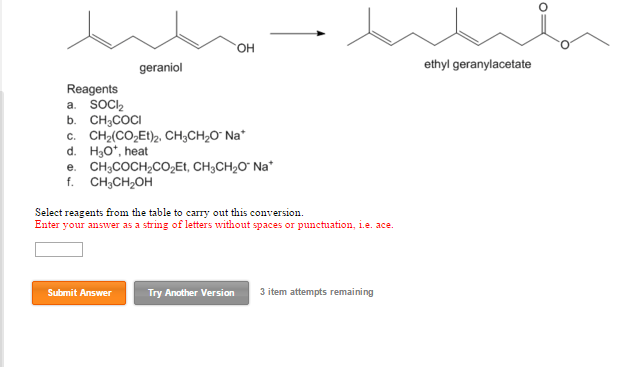 Solved Reagents a. SOCl2 b. CH3COCl C. CH2(CO2Et)2, CH3CH2O- | Chegg.com