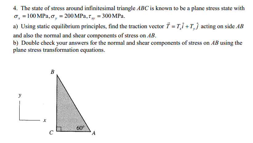 Solved The state of stress around infinitesimal triangle ABC | Chegg.com