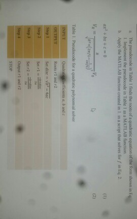 Solved The pseudocode in Table 1 finds the roots of a | Chegg.com