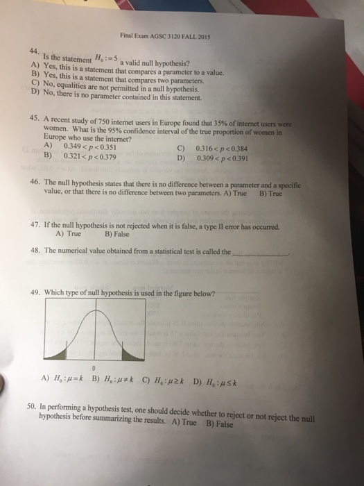 Solved Is the statement H_0:= 5 a valid null hypothesis? A) | Chegg.com