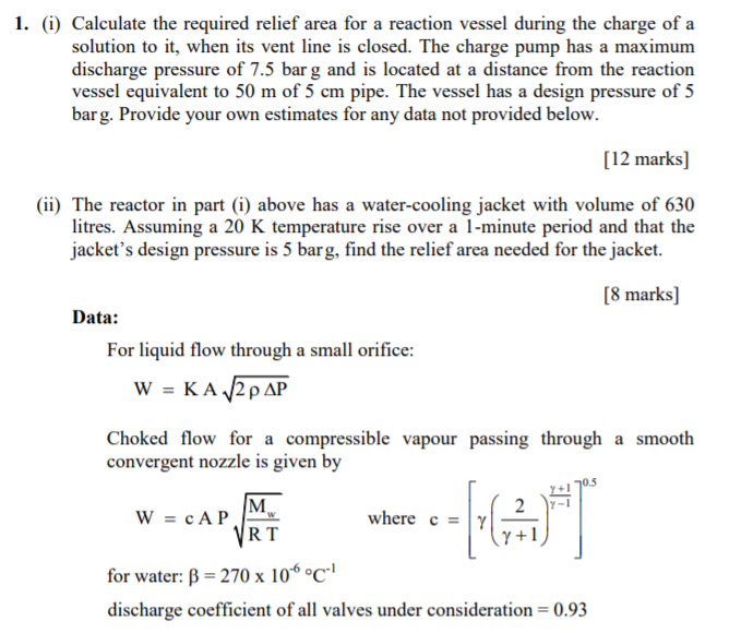 1. (i) Calculate the required relief area for a | Chegg.com