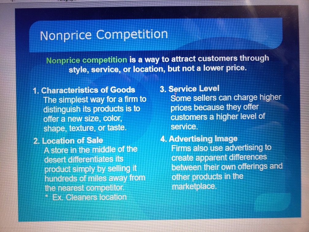 Solved Nonprice Competition Nonprice competition is a way to | Chegg.com