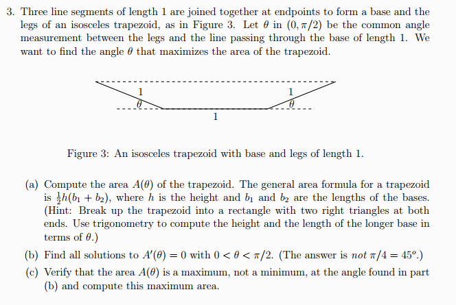 Solved 3. Three line segments of length 1 are joined | Chegg.com