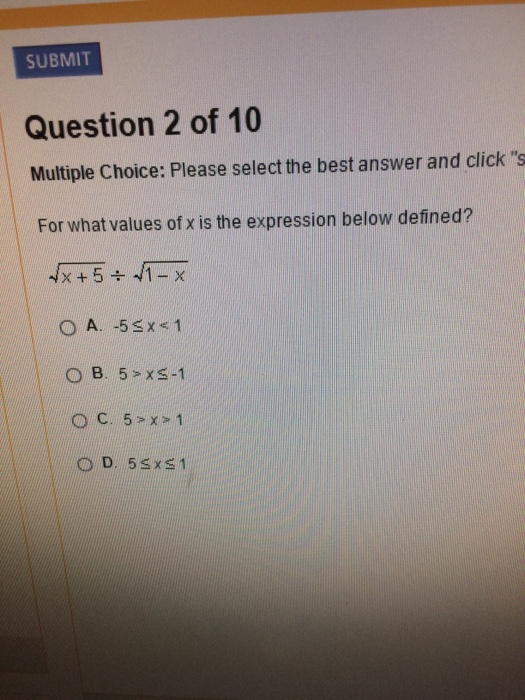 Solved For What Values Of X Is The Expression Below Defined 