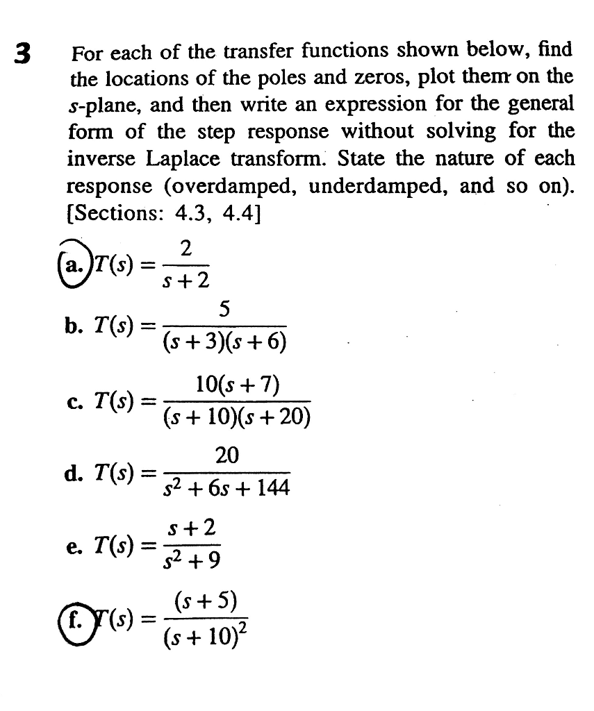 Solved 3 For each of the transfer functions shown below, | Chegg.com