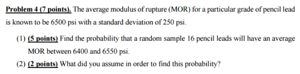 Solved The average modulus of rupture (MOR) for a particular | Chegg.com