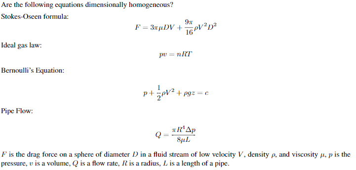 Solved Are the following equations dimensionally | Chegg.com