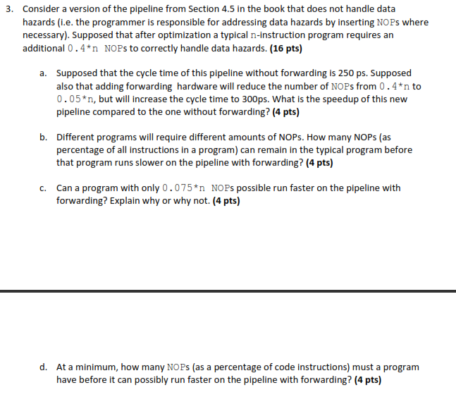 Consider a version of the pipeline from Section 4.5 | Chegg.com