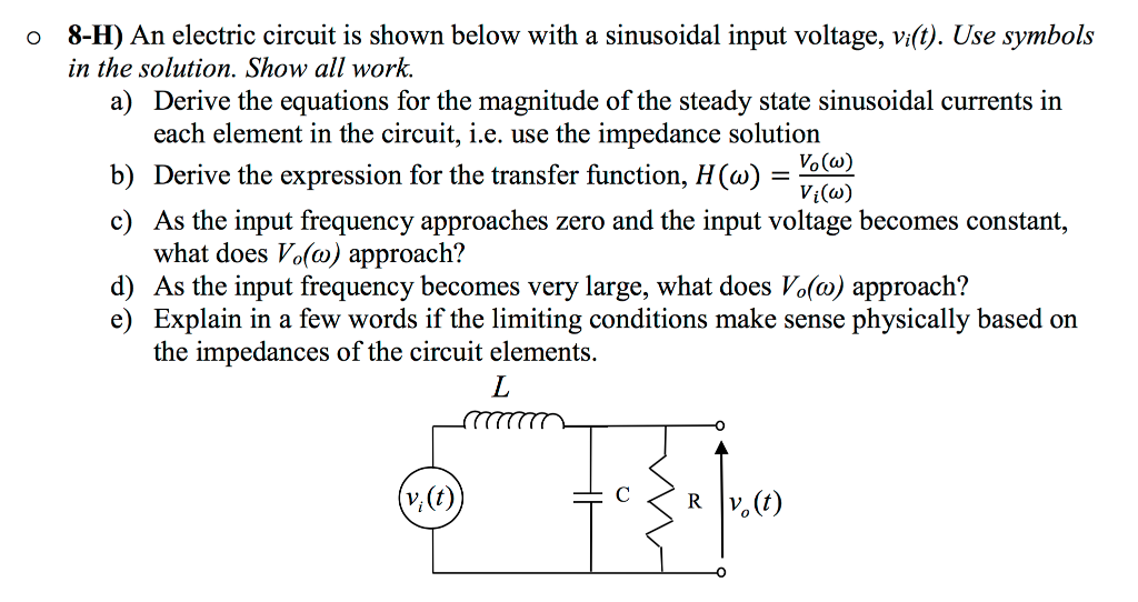 Solved An electric circuit is shown below with a sinusoidal | Chegg.com