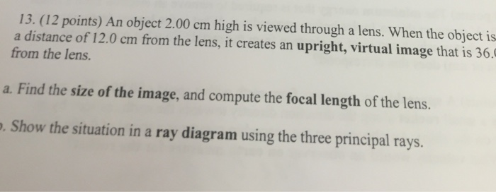Solved 13. (12 points) An object 2.00 cm high is viewed | Chegg.com
