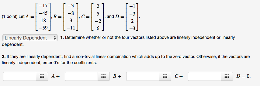Solved (1 point) Let A = [ ], B =[ ],C = [ ] , and D = [ ] . | Chegg.com