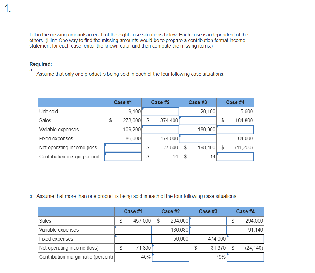 Solved Fill in the missing amounts in each of the eight case | Chegg.com