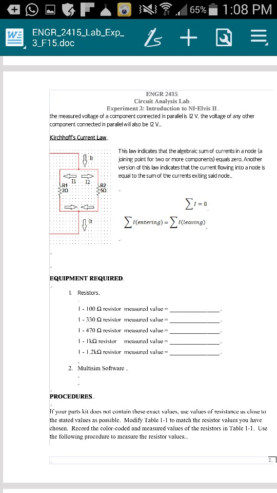 Solved ENGR_2415_Lab_Exp 3 F15.doc ENGR 2415 Circuit | Chegg.com