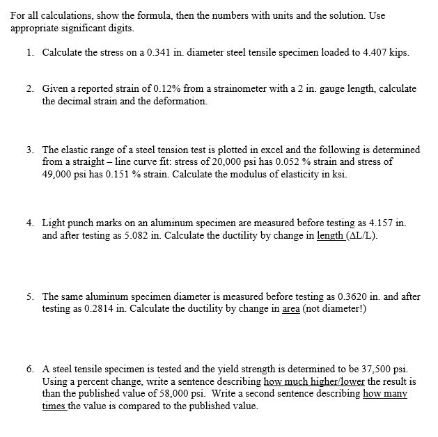Solved For all calculations, show the formula, then the | Chegg.com