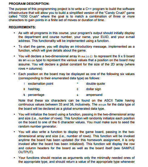 PROGRAM DESCRIPTION: The purpose of this programming | Chegg.com