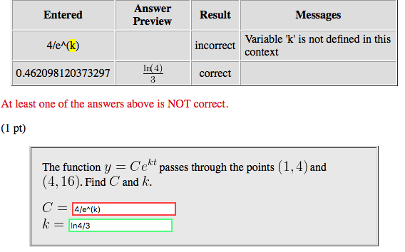 Solved Answer Result Preview Messages Entered Variable 'k' | Chegg.com