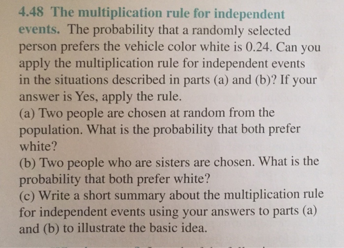Solved The multiplication rule for independent events. The | Chegg.com