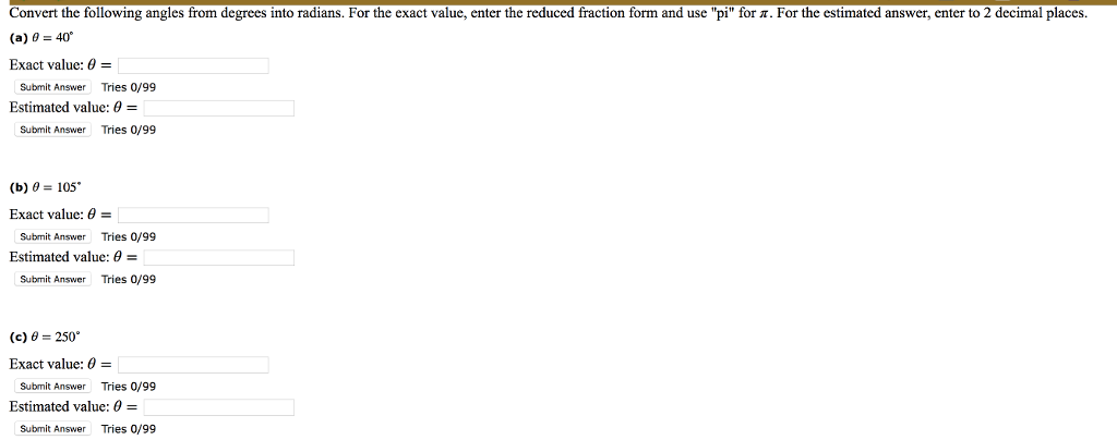 Solved Convert the following angles from degrees into | Chegg.com