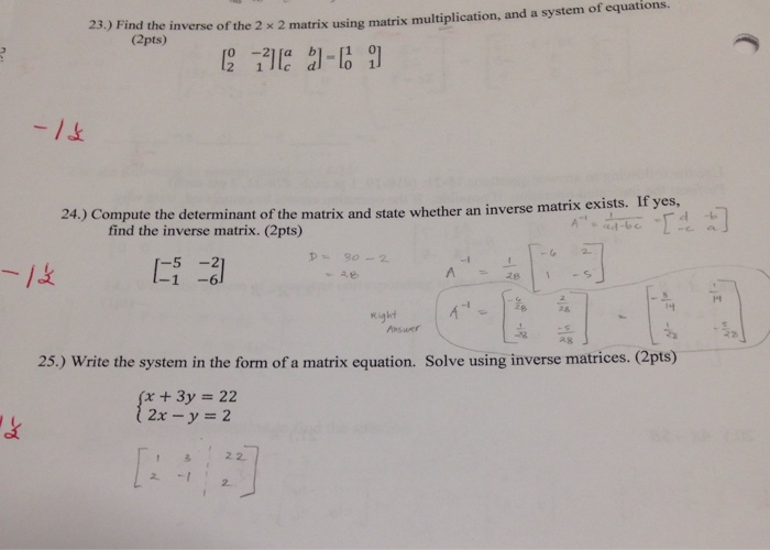 Solved Find the inverse of the 2 times 2 matrix using matrix | Chegg.com