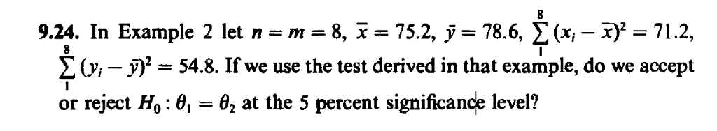 Solved 9.24. In Example 2 let n=m= 8, x = 75.2, ? 78.6, ? | Chegg.com