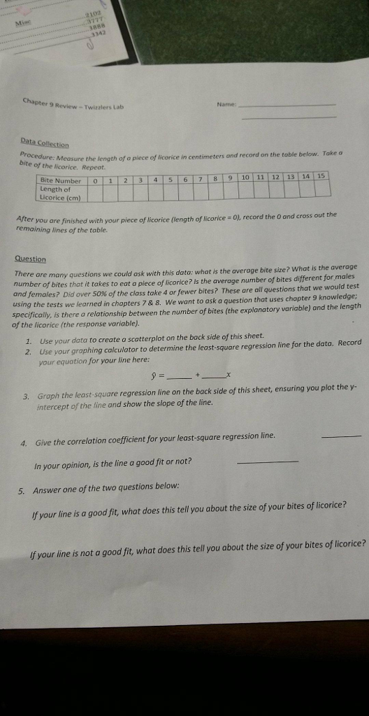 Solved 2102 Mise 3888 3342 Chapter 9 Review-Twizzlers Lab | Chegg.com