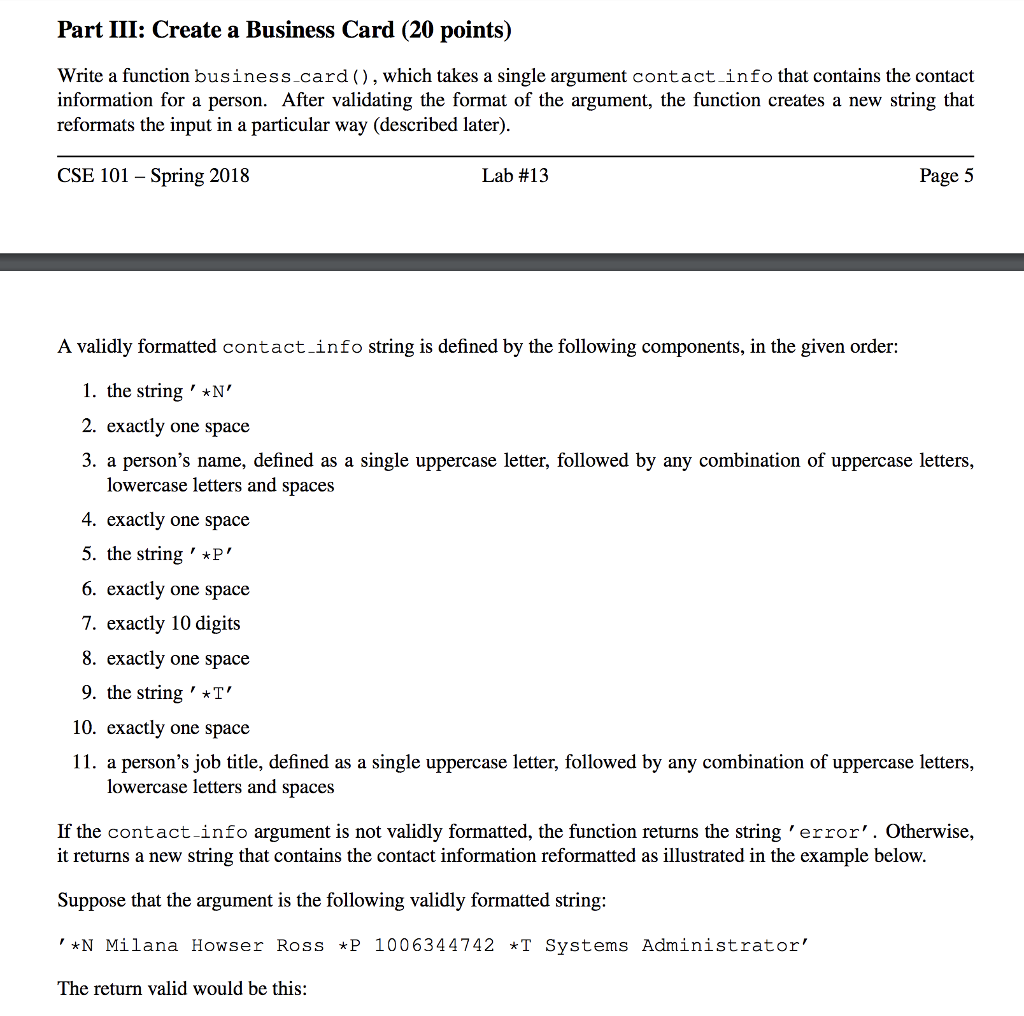 Part II: Create a Business Card (20 points) Write a | Chegg.com