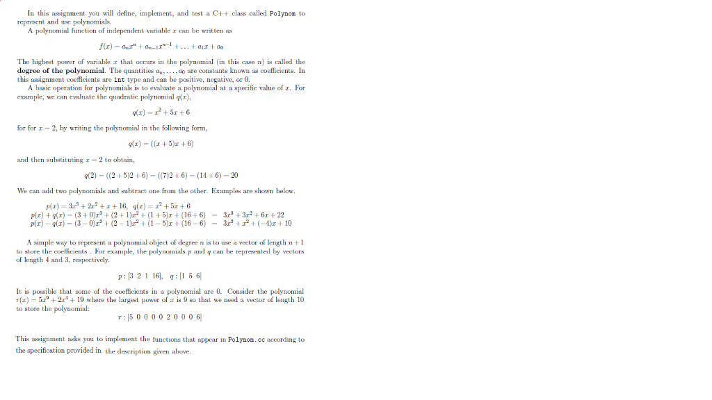 Solved In this assignment you will define, implement, and | Chegg.com