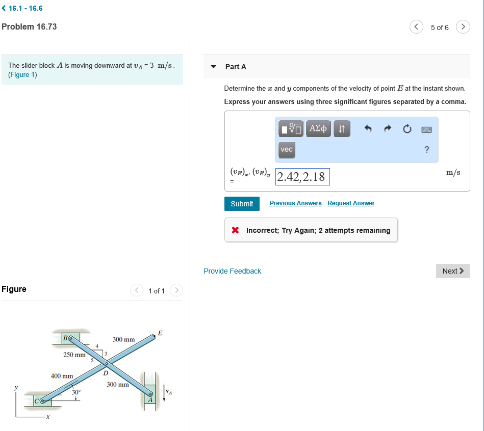 Solved 16.1-16.6 Problem 16.73 5 of 6 > The slider block A | Chegg.com