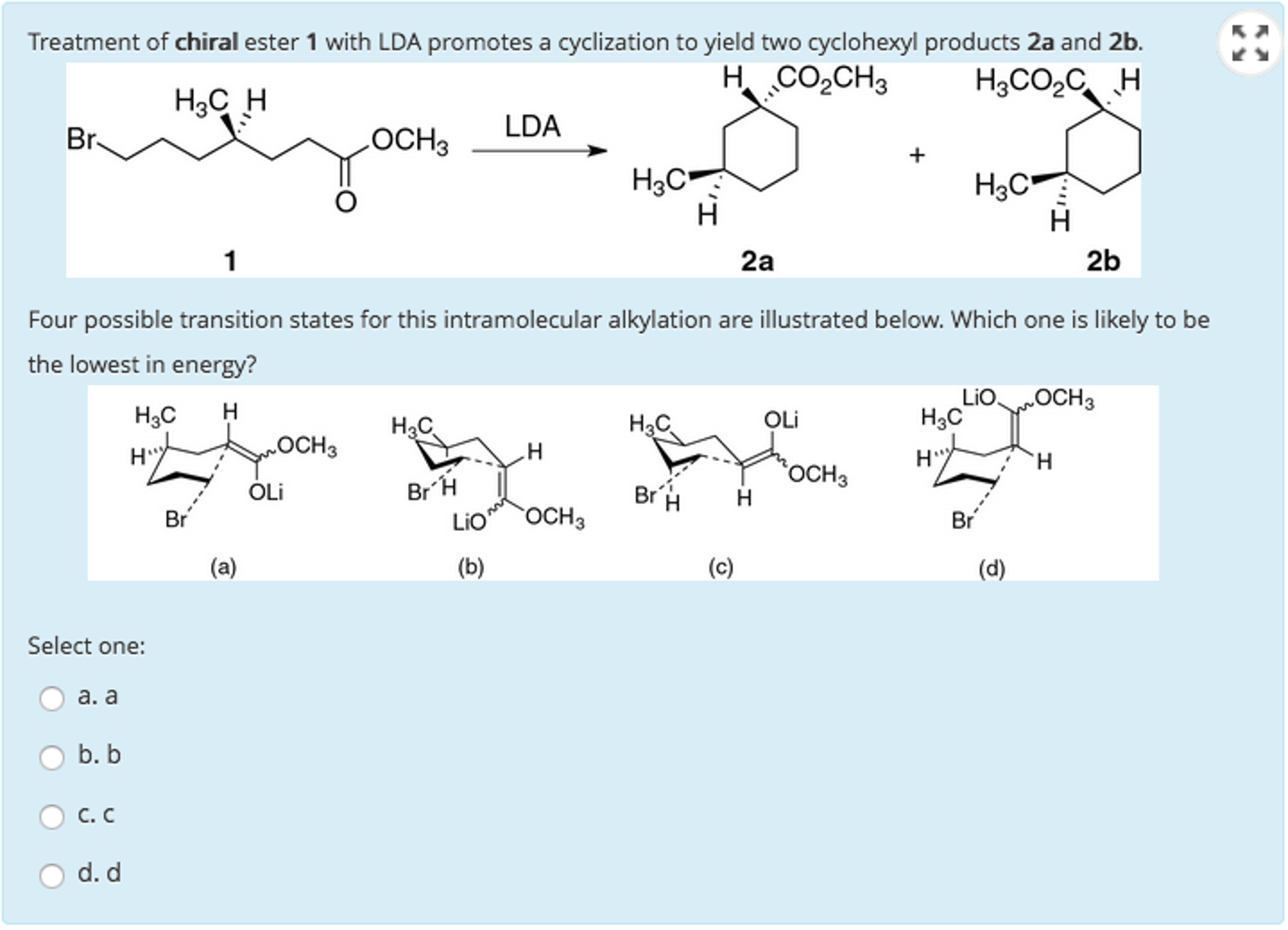 Solved Treatment of chiral ester 1 with LDA promotes a | Chegg.com