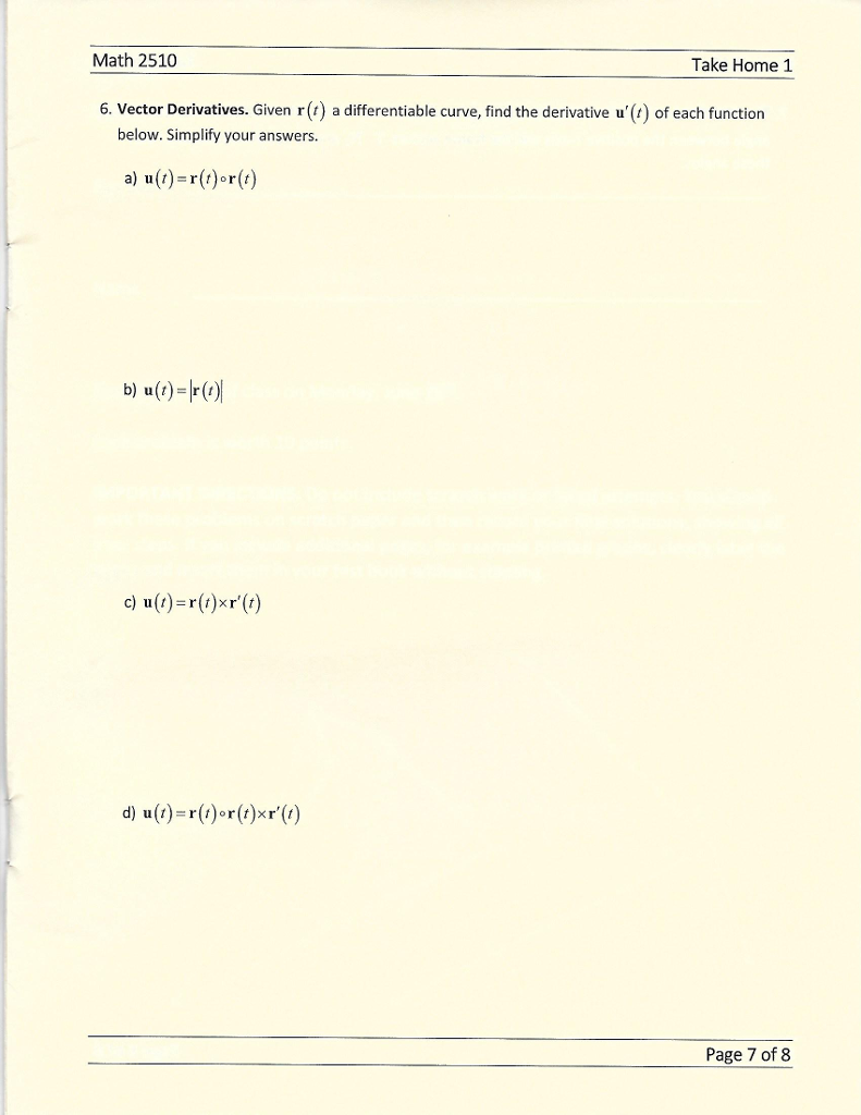 Solved Vector Derivatives. Given r(t) a differentiable | Chegg.com