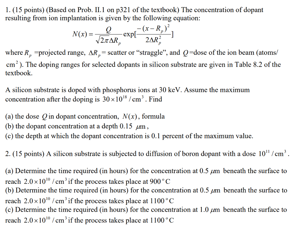 Solved The concentration of dopant resulting from ion | Chegg.com