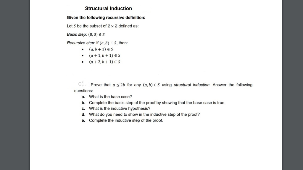 Solved Structural Induction Given The Following Recursive