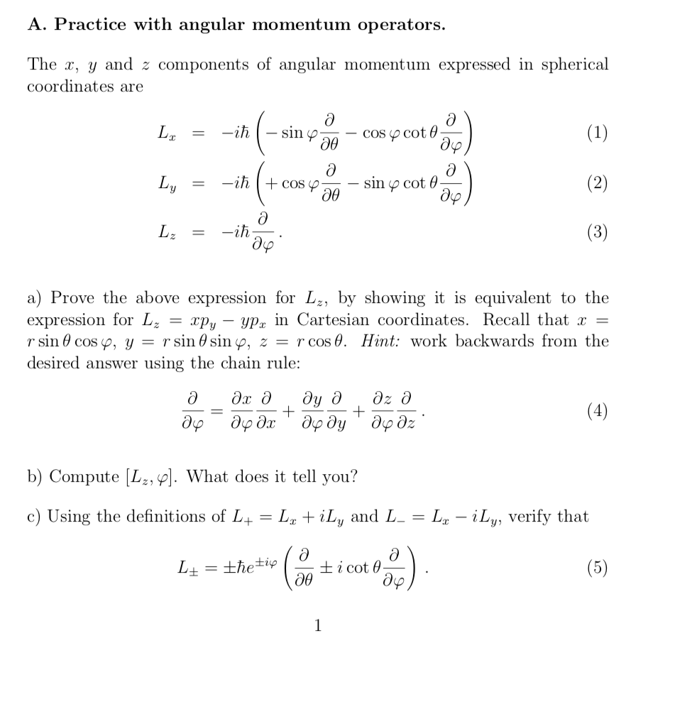 Solved A Practice With Angular Momentum Operators The R Y